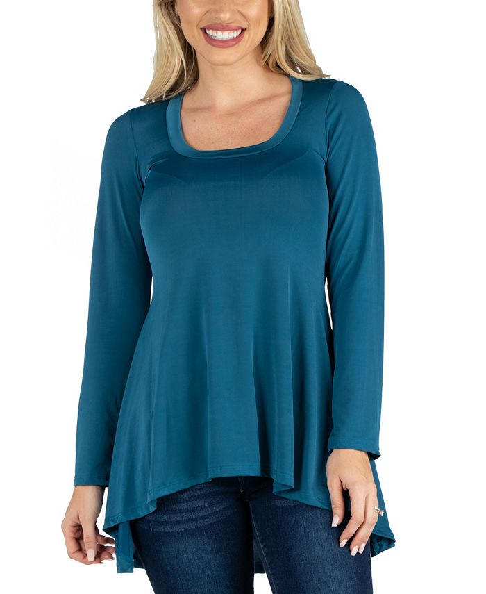 24seven Comfort Apparel Long Sleeve Flared Tunic Top For Women - Macy's