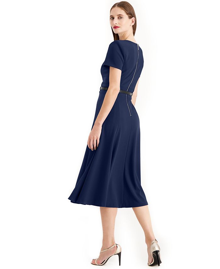 Calvin Klein Womens Belted Fit And Flare Midi Dress Macys