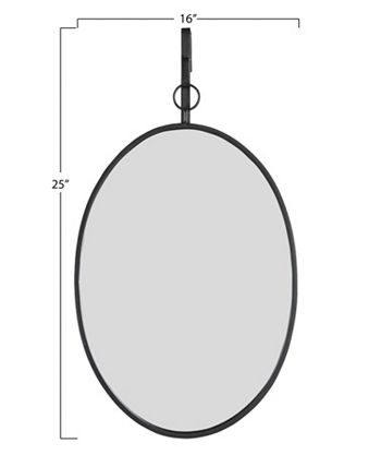 3R Studio Oval Wall Mirror with Distressed Metal Frame Hanging Bracket ...