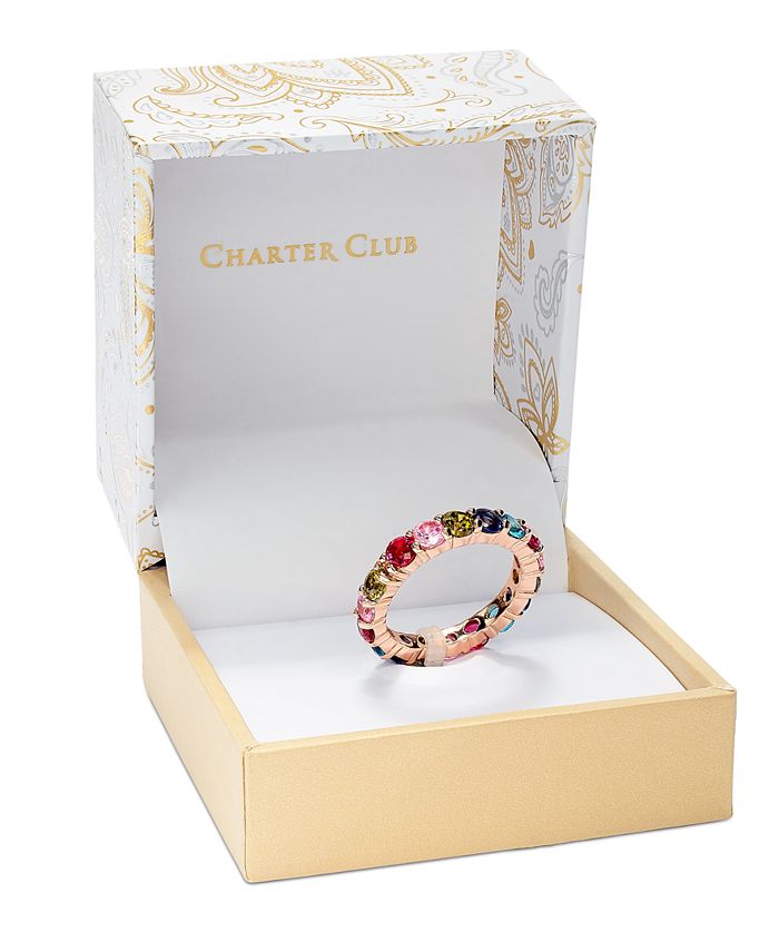 Charter Club 18K Rose Gold Plate Multicolor Crystal Ring, Created for ...
