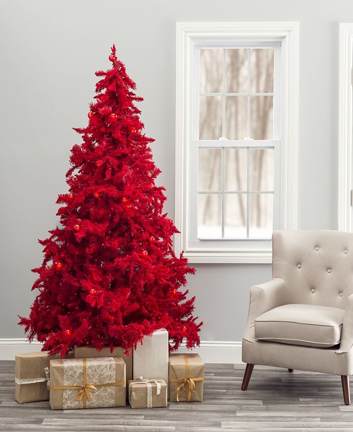 Perfect Holiday 9' Pre-lit Red Christmas Tree with LED Lights - Macy's