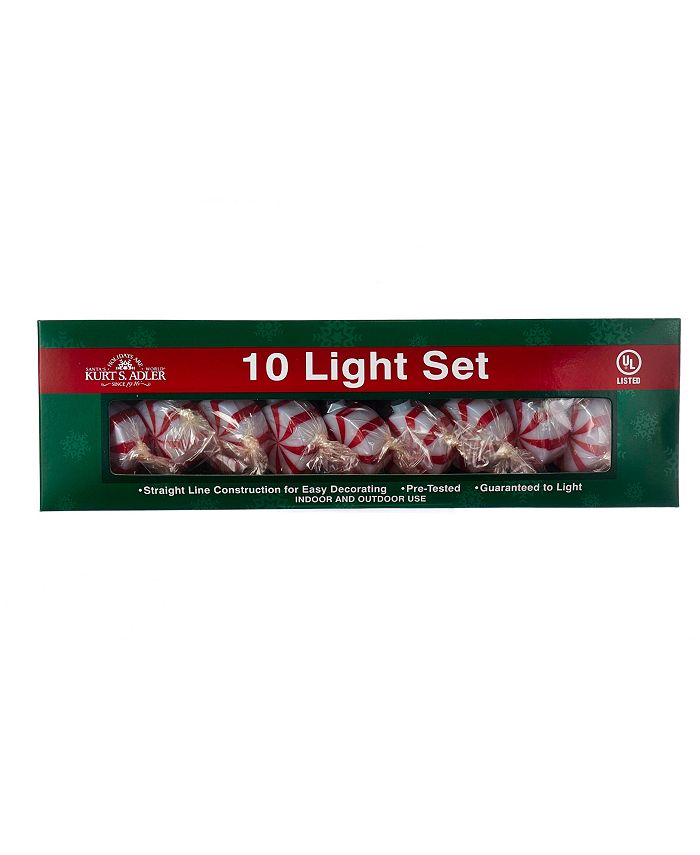 Kurt Adler 10-Light Red Peppermint Candy Light Set - Macy's