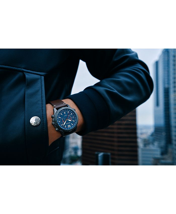 Hugo Boss Men's Chronograph Nomad Brown Leather Strap Watch 44mm - Macy's