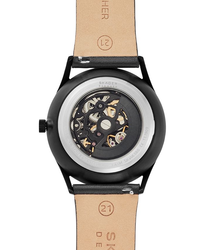 Skagen Men's Automatic Holst Black Leather Strap Watch 40mm, A Limited ...