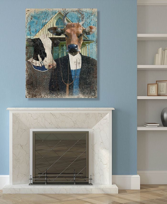 Creative Gallery American Gothic Cows Funny 20" x 16" Canvas Wall Art ...