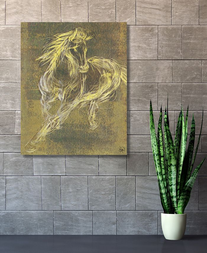 Creative Gallery Buckskin Horse Drawing in Citrine on Olive 36" x 24 ...