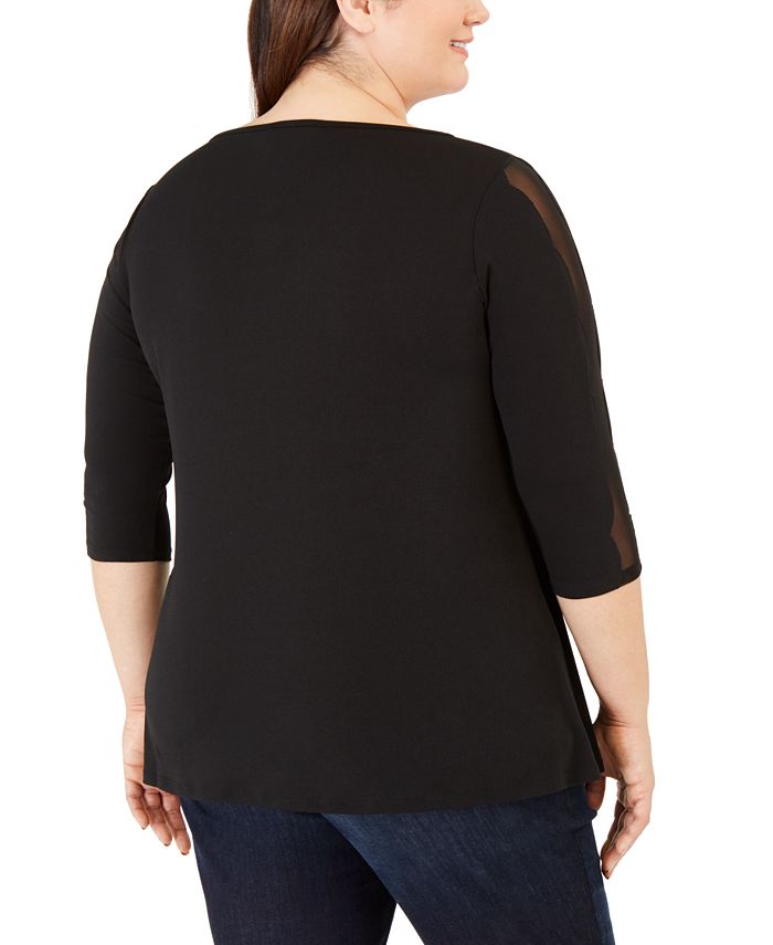 Belldini Plus Size Scalloped Mesh-Trim Tunic - Macy's