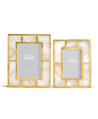 Two's Company White Quartz Photo Frames with Brass Trim in Gift Box ...