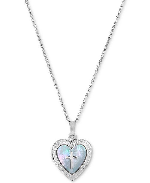 Macy's Mother-of-Pearl Cross Heart Locket 18" Pendant Necklace in ...