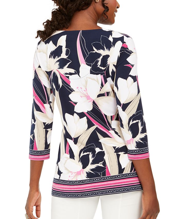 JM Collection Mixed-Print Rhinestone Tunic, Created for Macy's - Macy's