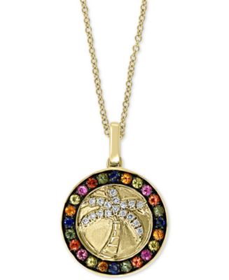 EFFY® Multi-Sapphire (1/3 ct. t.w.) & Diamond (1/20 ct. t.w.) Palm Tree ...