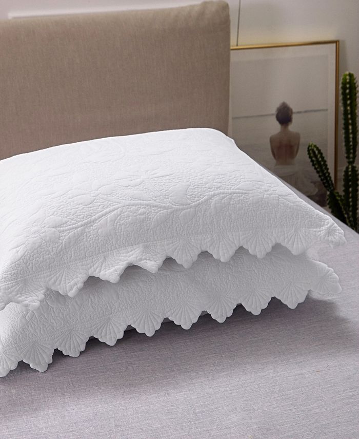 JANEEN HOME Erica Scalloped Cotton Embroidered Quilt 3-Pc Set - Macy's