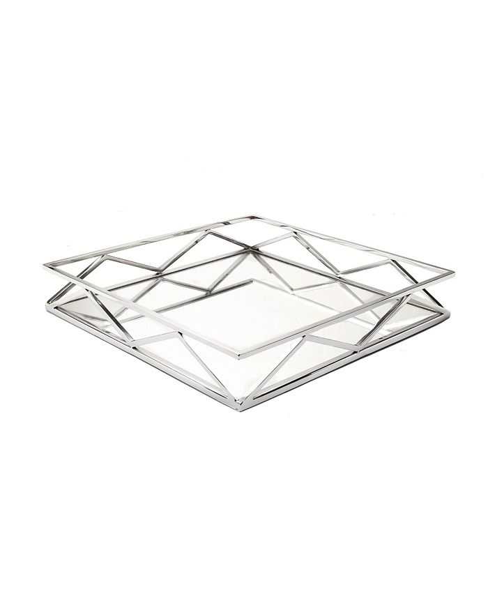 Classic Touch Square Mirror Tray with V-Shaped Designs - Macy's
