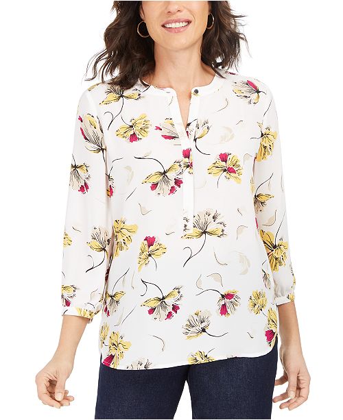 JM Collection Printed Pleated-Back Blouse, Created for Macy's & Reviews ...