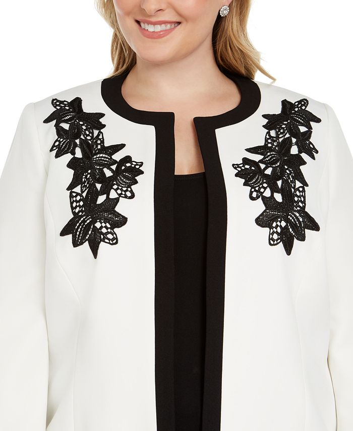 Kasper Plus Size Embroidered Flyaway Jacket - Macy's