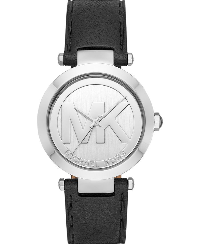 Michael Kors Women's Black Leather Strap Watch 38mm - Macy's