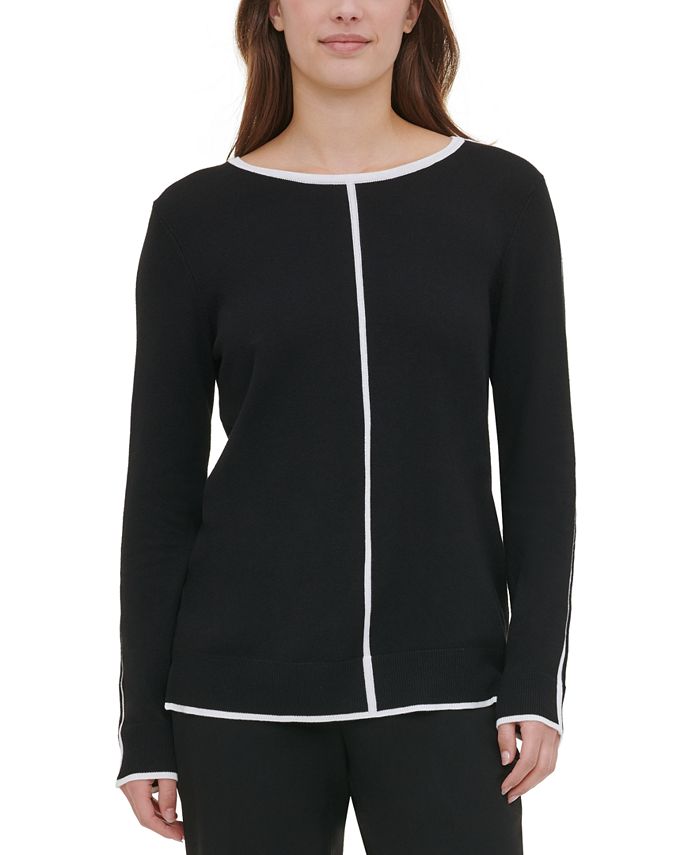 Calvin Klein Contrast-Trim Sweater - Macy's