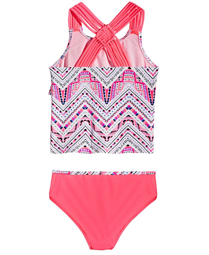 Glitter Beach Big Girls 2-Pc. Printed Flounce Tankini Swim Suit - Macy's