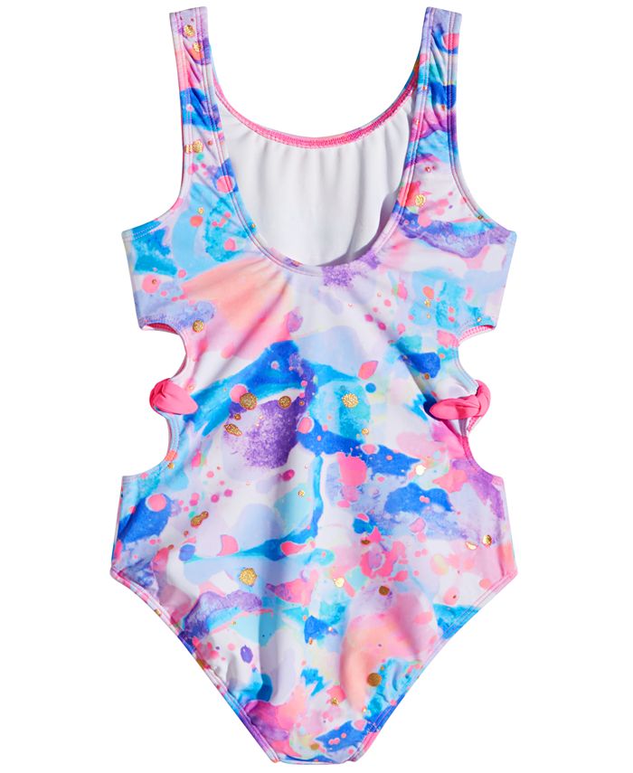 Glitter Beach Big Girls 1-Pc. Printed Cut Out Swim Suit - Macy's