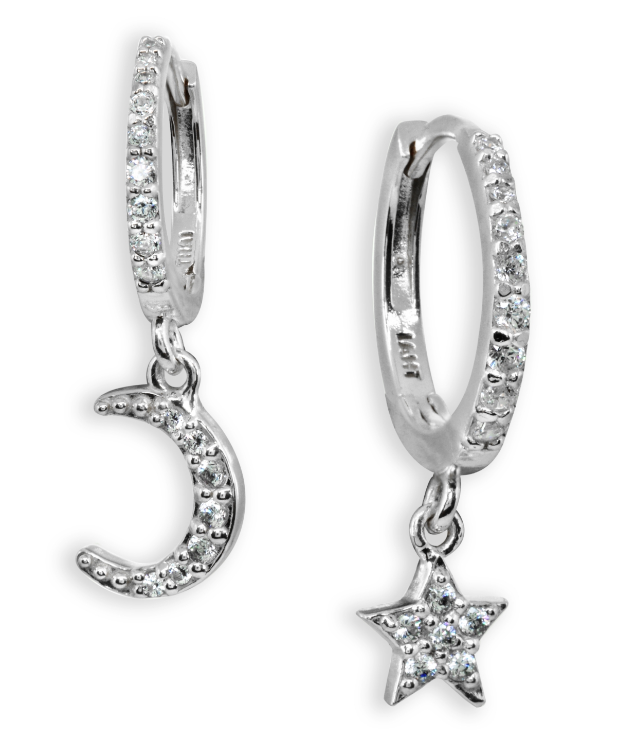 Click here for Cubic Zirconia Moon & Star Charm Drop Huggie Hoop... prices