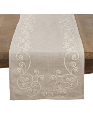 Saro Lifestyle Embroidered Swirl Design Natural Linen Blend Table ...