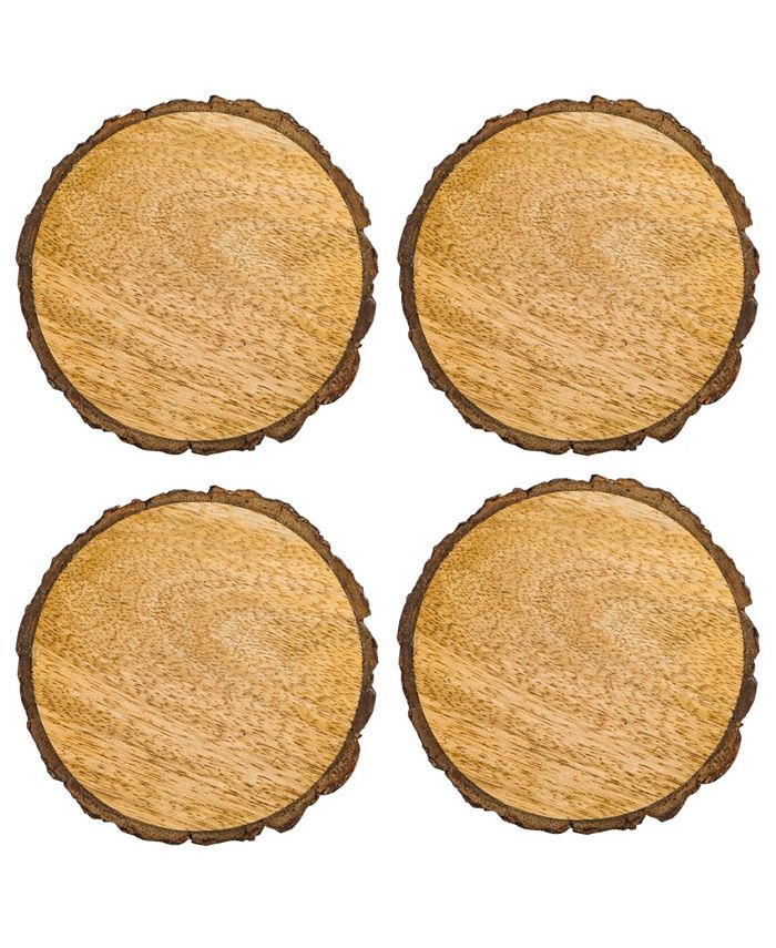 Home Essentials CLOSEOUT! Holiday Wood Bark Edge Round Coasters, Set of ...
