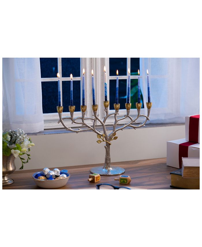 Classic Touch Hammered Stainless Steel Candle Menorah - Macy's