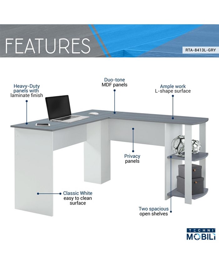 RTA Products Techni Mobili Modern L-Shaped Desk w/ Side Shelves - Macy's