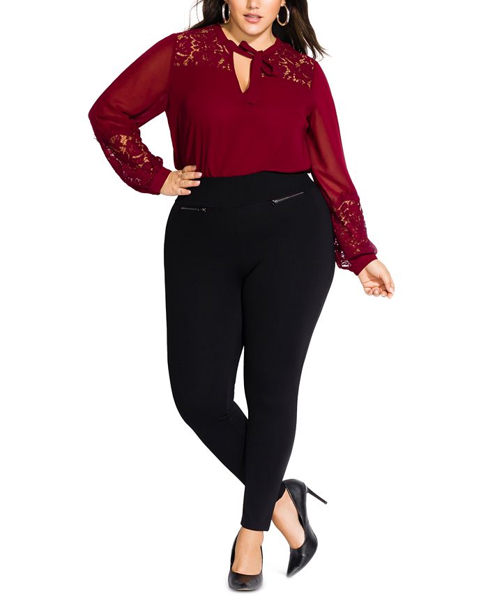 City Chic Trendy Plus Size Sleek Zip-Trim Skinny Pants - Macy's