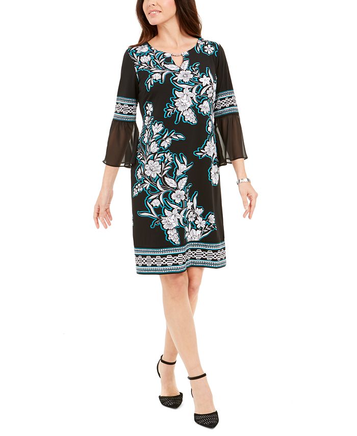 JM Collection Chiffon-Sleeve Dress, Created for Macy's - Macy's