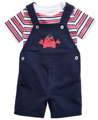 First Impressions Baby Boys 2-Pc. Striped T-Shirt & Crab Shortalls Set, Created for Macy's - Macy's