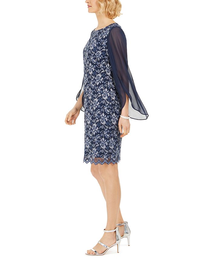 Connected Chiffon-Sleeve Tonal Lace Dress - Macy's