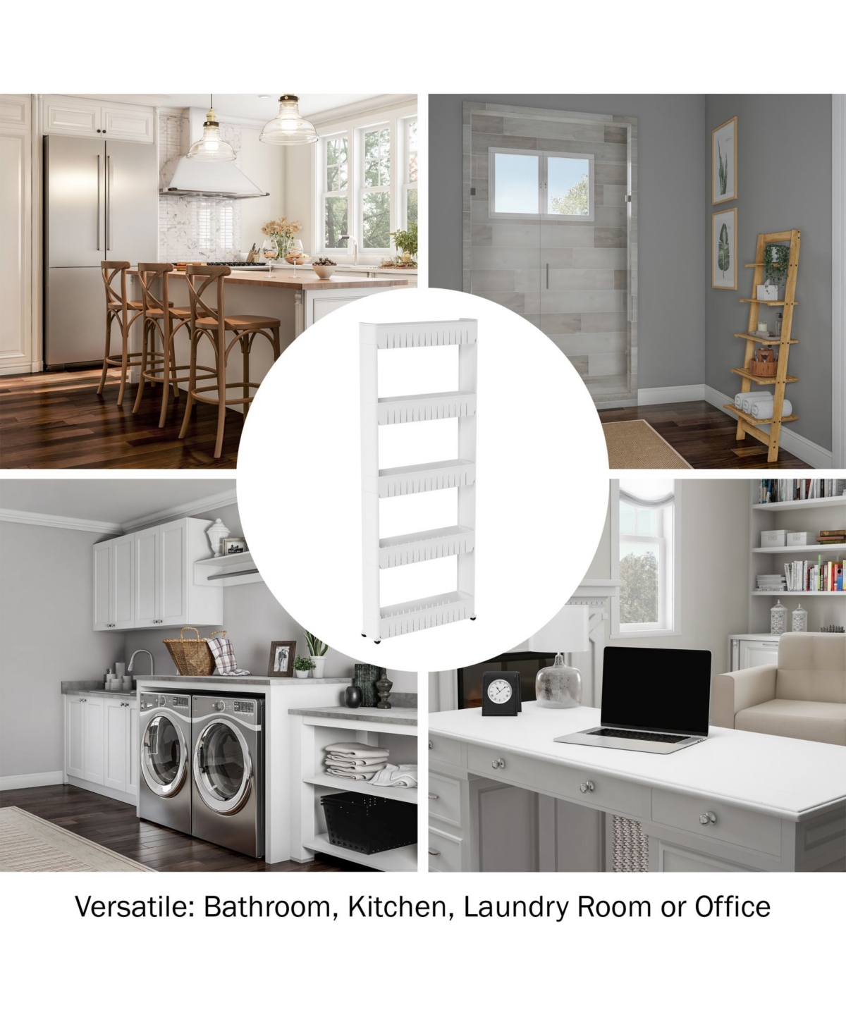 Lavish Home Slim Slide Out 5 Tier Storage Tower With Wheels - White ...