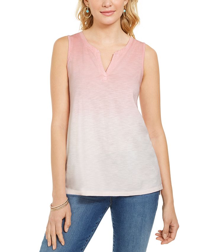 Style & Co Dip-Dye Split-Neck Tank Top, Created for Macy's - Macy's