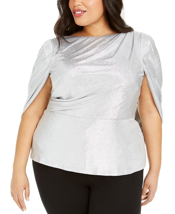 Adrianna Papell Plus Size Metallic Cape-Back Top - Macy's
