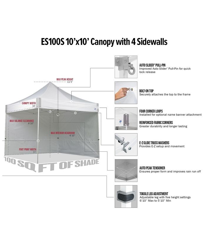 E-Z UP Es100S Instant Shelter Pop-Up Straight Leg Commercial Canopy ...