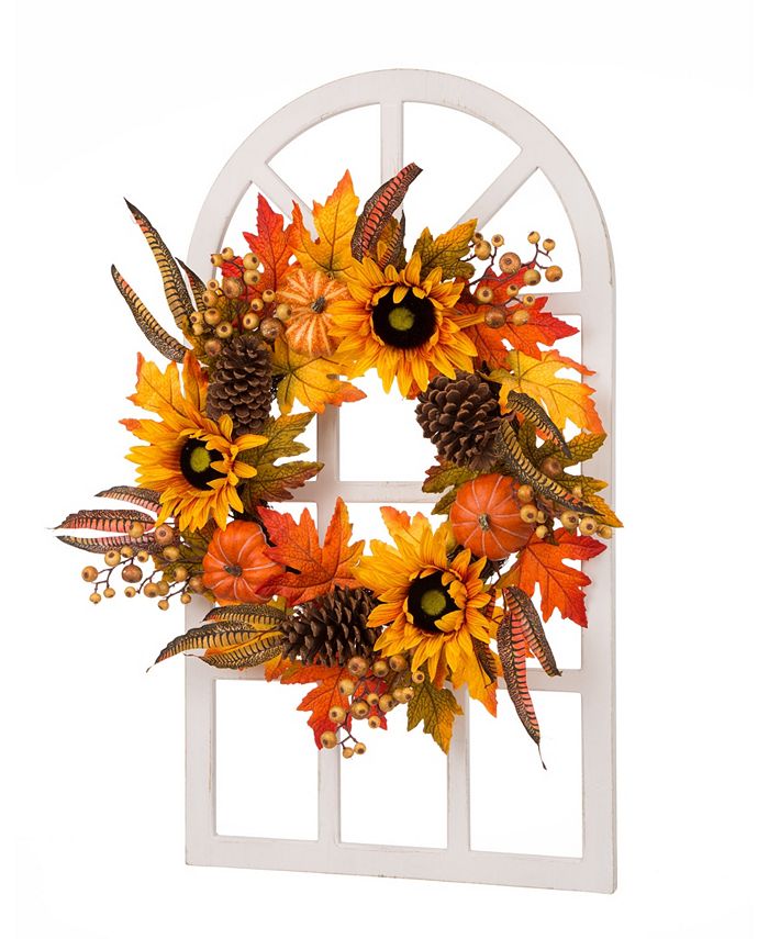 Glitzhome Wooden Window Frame with Sunflower Wreath - Macy's