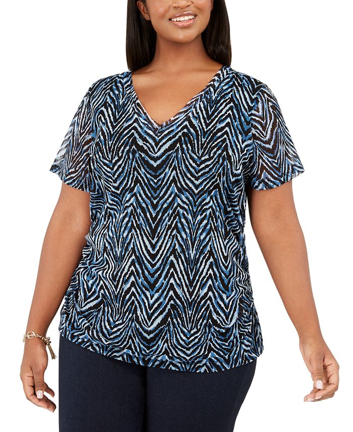 INC International Concepts INC Plus Size Printed V-Neck Top, Created ...