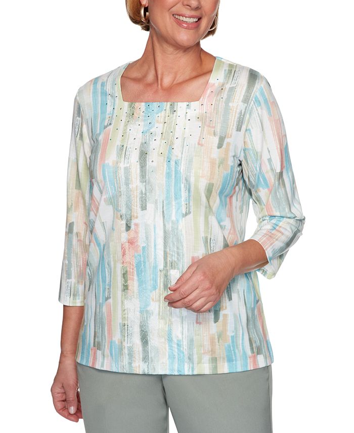 Alfred Dunner Plus Size Chesapeake Bay Brushstroke-Print Embellished ...