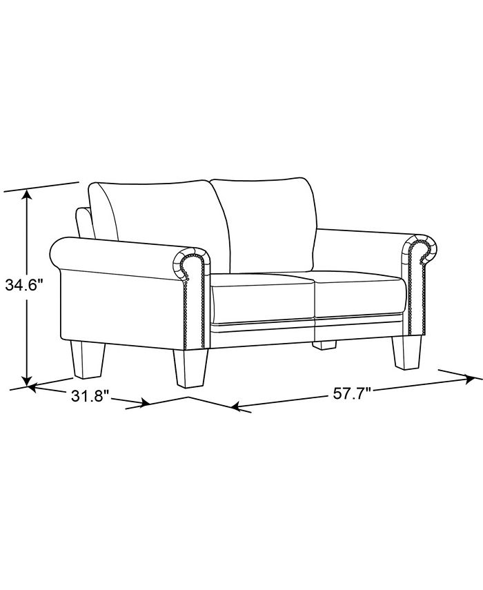 Lifestyle Solutions Ash Microfiber Rolled Arms Sofa With Nail Head Trim ...