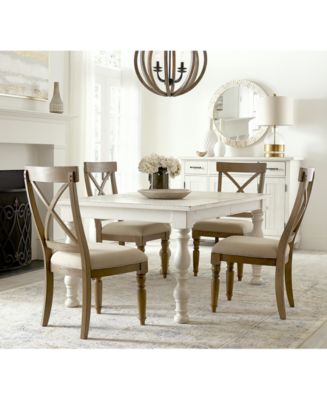 Aberdeen Off White Driftwood Expandable 5-Pc. Dining Set (Rectangular Table & 4 Upholstered Side ...