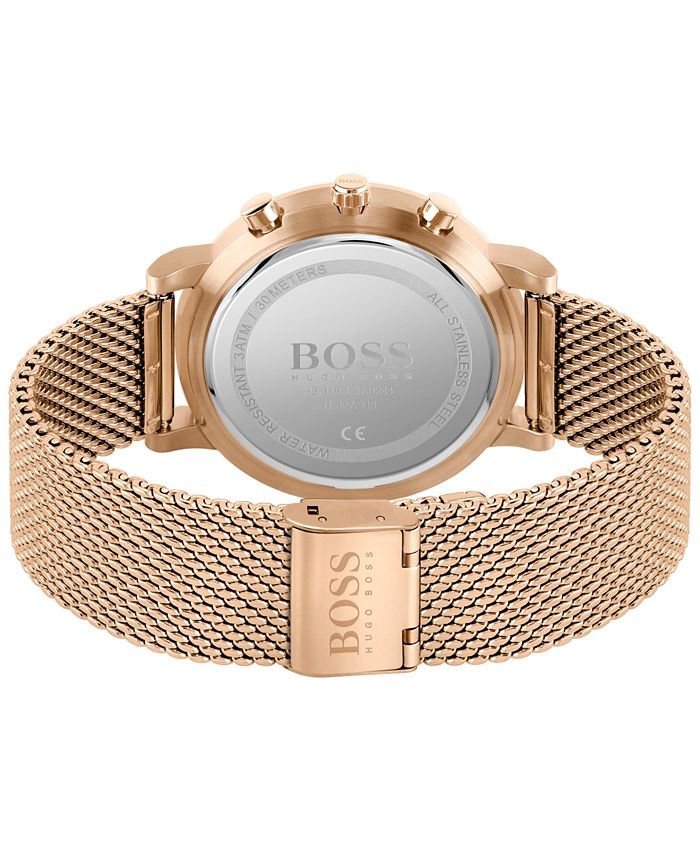 BOSS Men's Chronograph Integrity Rose Gold-Tone Stainless Steel Mesh ...