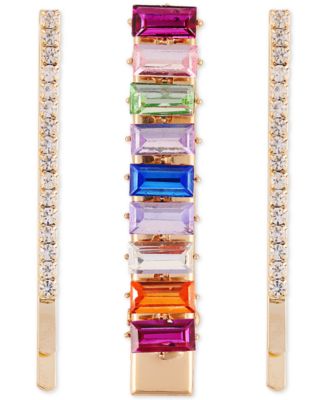 GUESS Gold-Tone 3-Pc. Set Multicolor Crystal Hair Pins & Alligator Clip ...