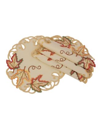 Manor Luxe Moisson Leaf Embroidered Cutwork Fall Doilies - Set of 4 ...