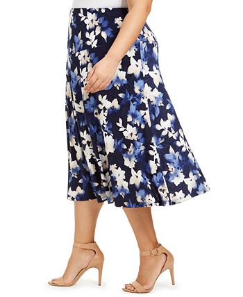 JM Collection Plus Size Printed Jacquard Midi Skirt, Created for Macy's ...