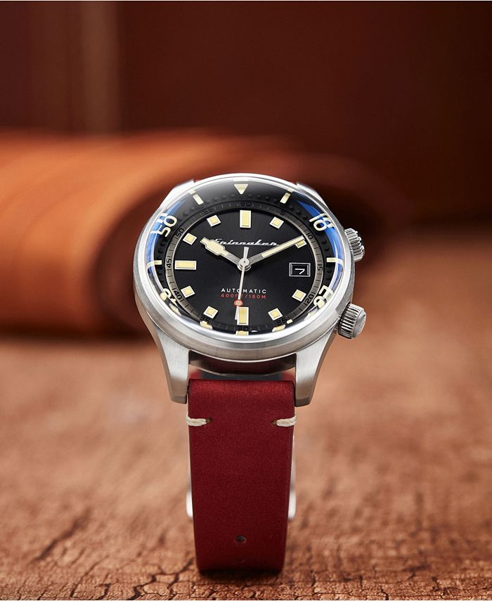 Spinnaker Men's Bradner Automatic Red Genuine Leather Strap Watch 42mm ...