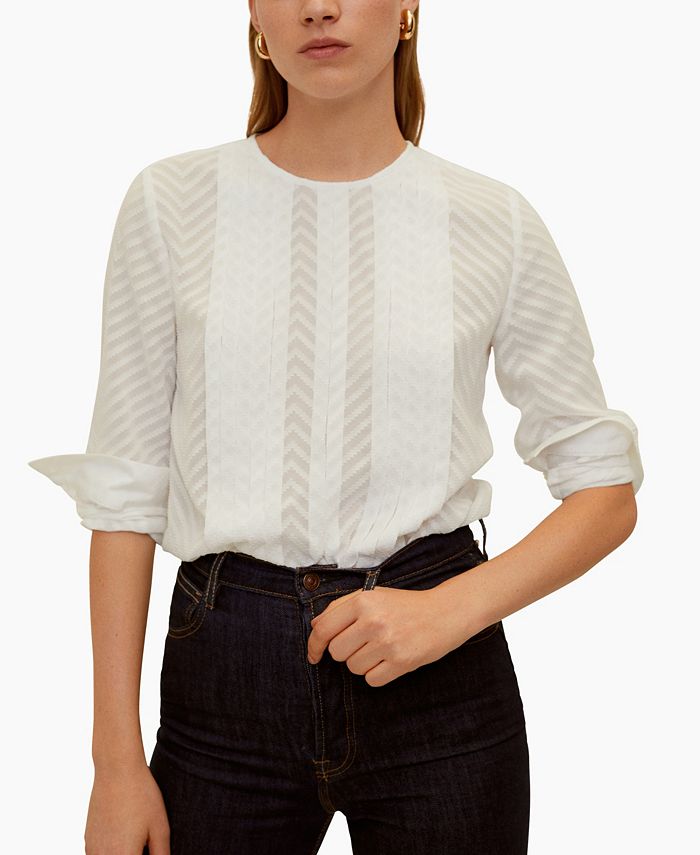 MANGO Pleated Embroidery Blouse - Macy's