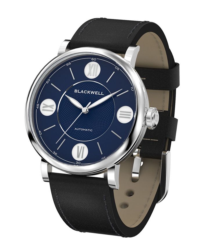 BLACKWELL Dark Blue Dial with Silver Tone Steel and Black Leather Watch ...