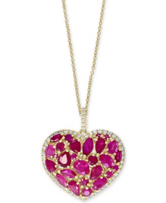 EFFY® Ruby (4-3/4 ct. t.w.) & Diamond (1/3 ct. t.w.) Heart 18" Pendant ...