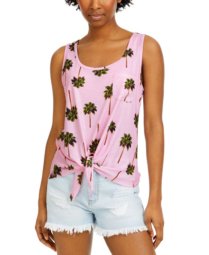 Rebellious One Juniors' Palm Tree Tie-Front Tank Top - Macy's
